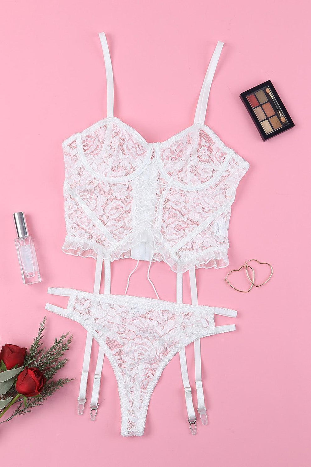 Lace-Up Sensation White Lingerie Set – MXStudio
